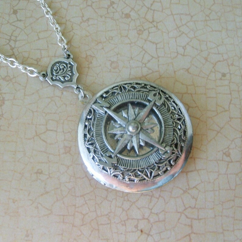 Compass Locket Silver Compass Locketlocket Necklace Silver - Etsy