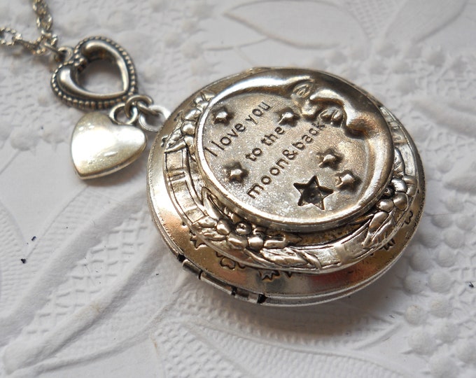 I Love You to the Moon and Back Locket in Silver, Moon and Stars ...