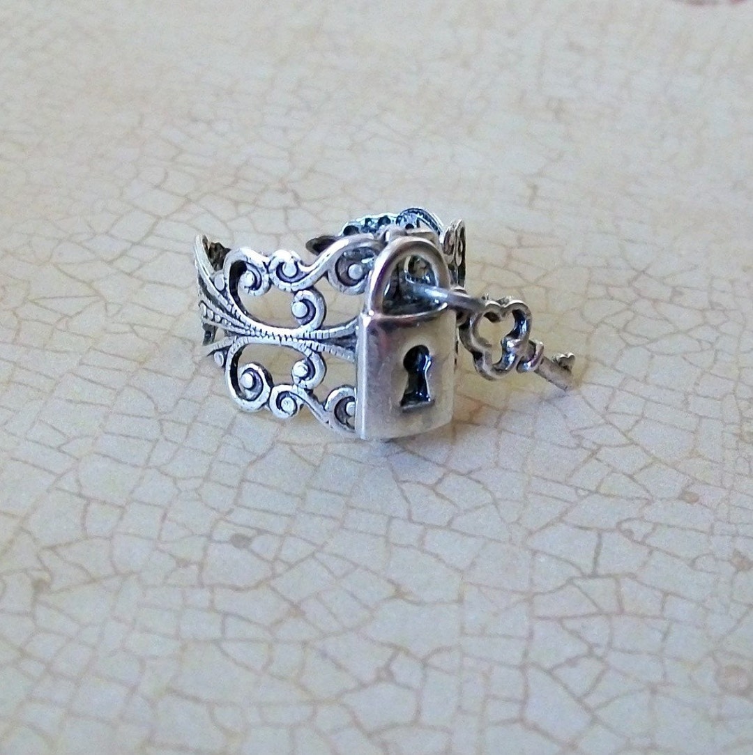 Lock and Key Ring, Silver Lock Ring, Silver Ring, Lock and Key, Silver ...