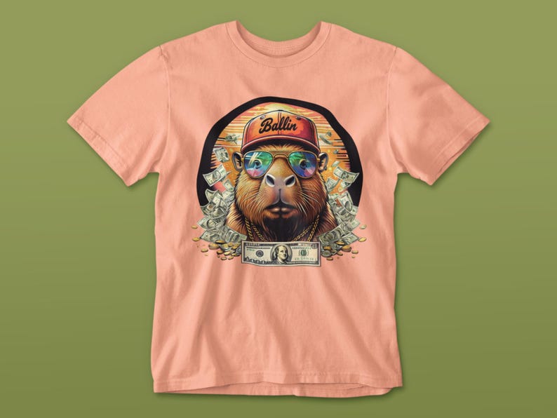Capybara Money Hat Ballin Sea Animal Streetwear Tshirt Unisex Mens ...