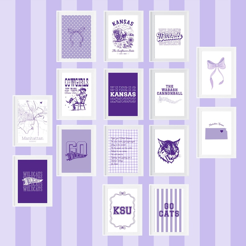 Kansas State Wildcats Dorm Wall Art Set | KSU Decor, Purple Digital ...