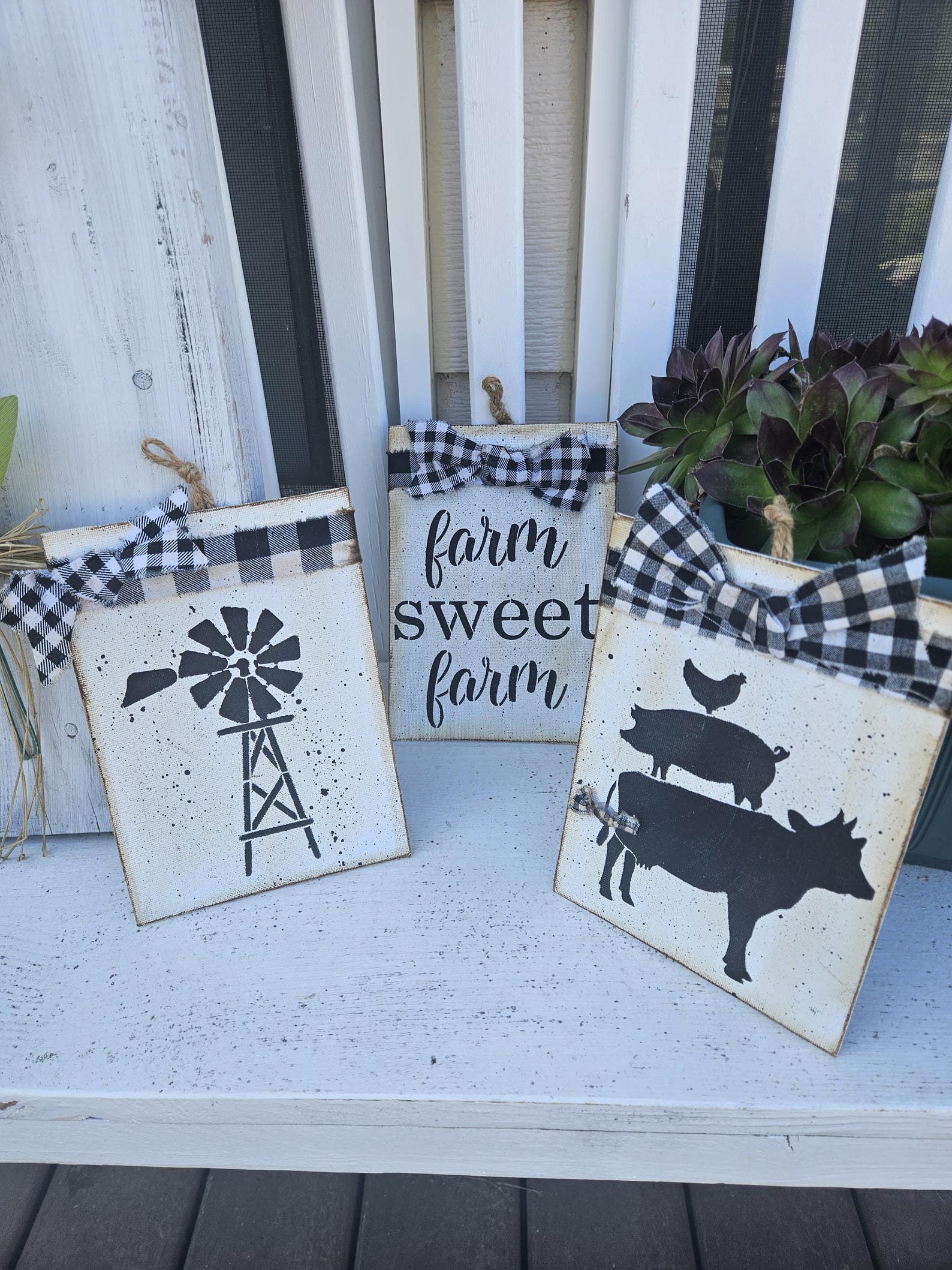 Hand-stenciled, Canvas Farm Trio Signs, Home Decor, Bunco Prizes - Etsy