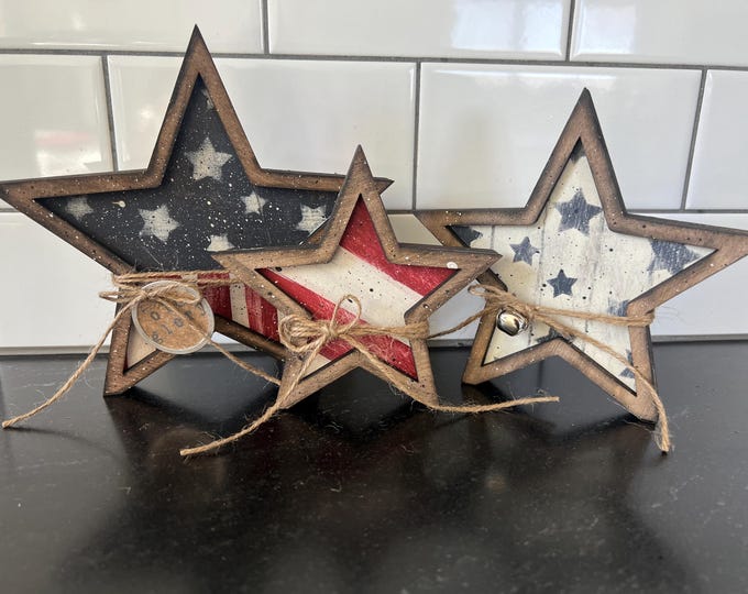 Patriotic Wood Stars, Primitive 4th of July Decor, Tiered Tray Decor ...