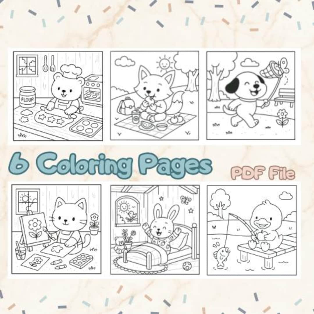 Cute Animal Characters Coloring Page, Printable Coloring Pages for Kids ...