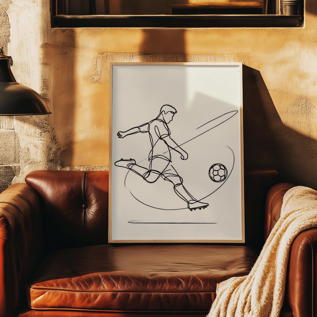Minimalist Soccer Line Art Print | Modern Sports Decor (digital ...
