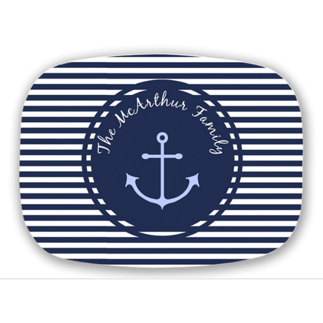 Personalized Serving Tray Custom Monogram Melamine Nautical Navy Choose ...