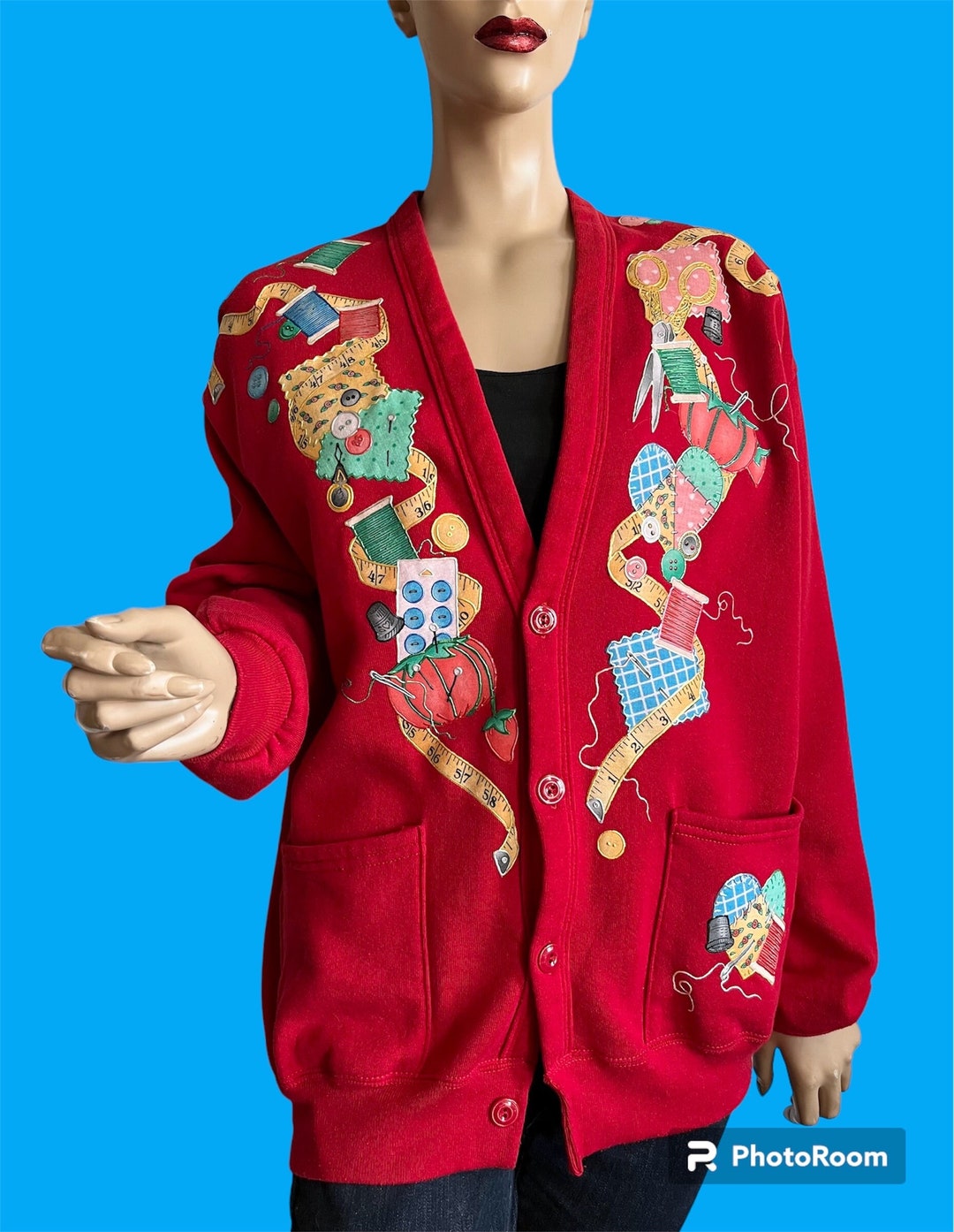 80s Sewing Theme Cardigan - Etsy