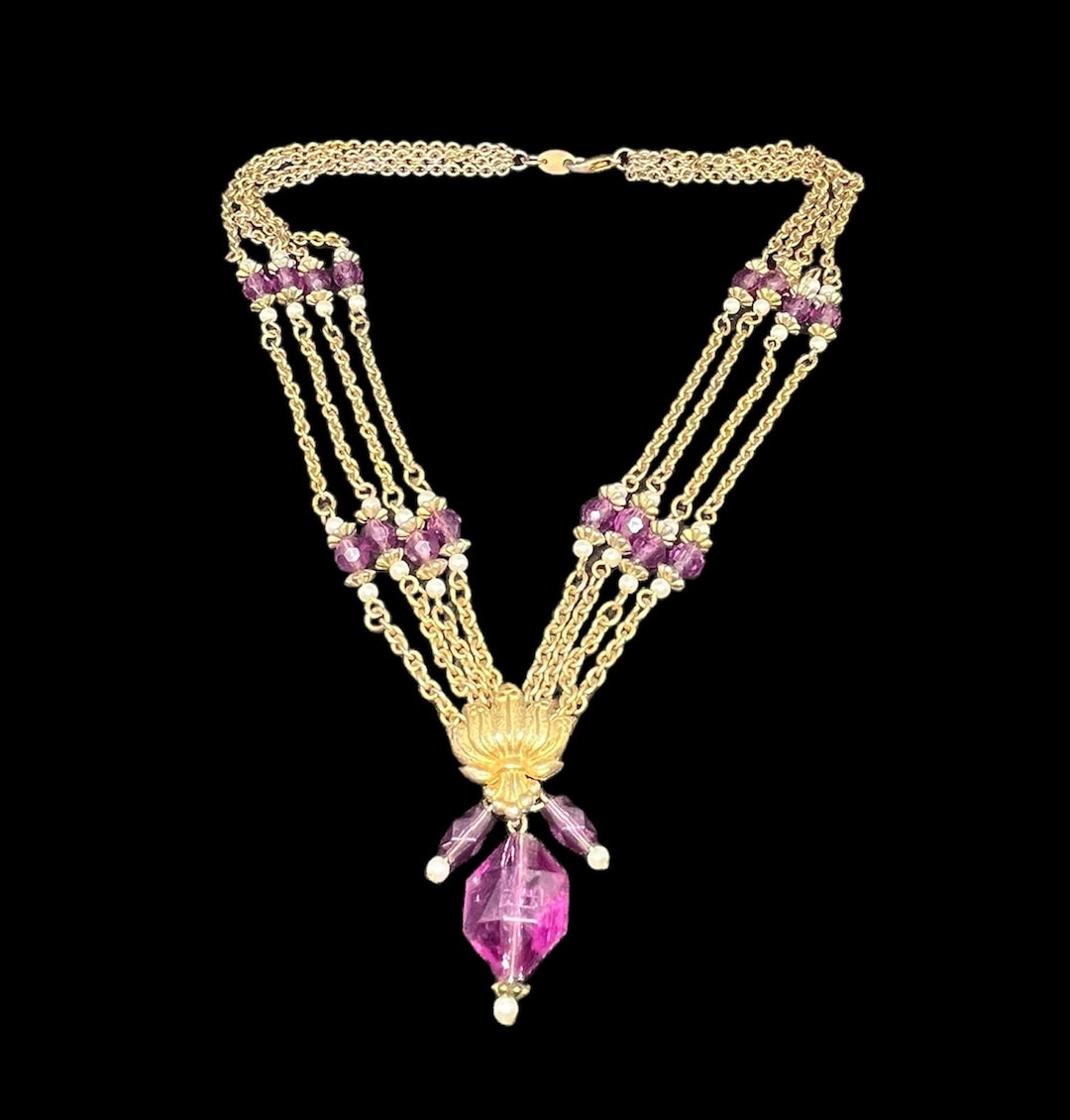 60s Baroque Gold and Punk Layered Gem Necklace - Etsy