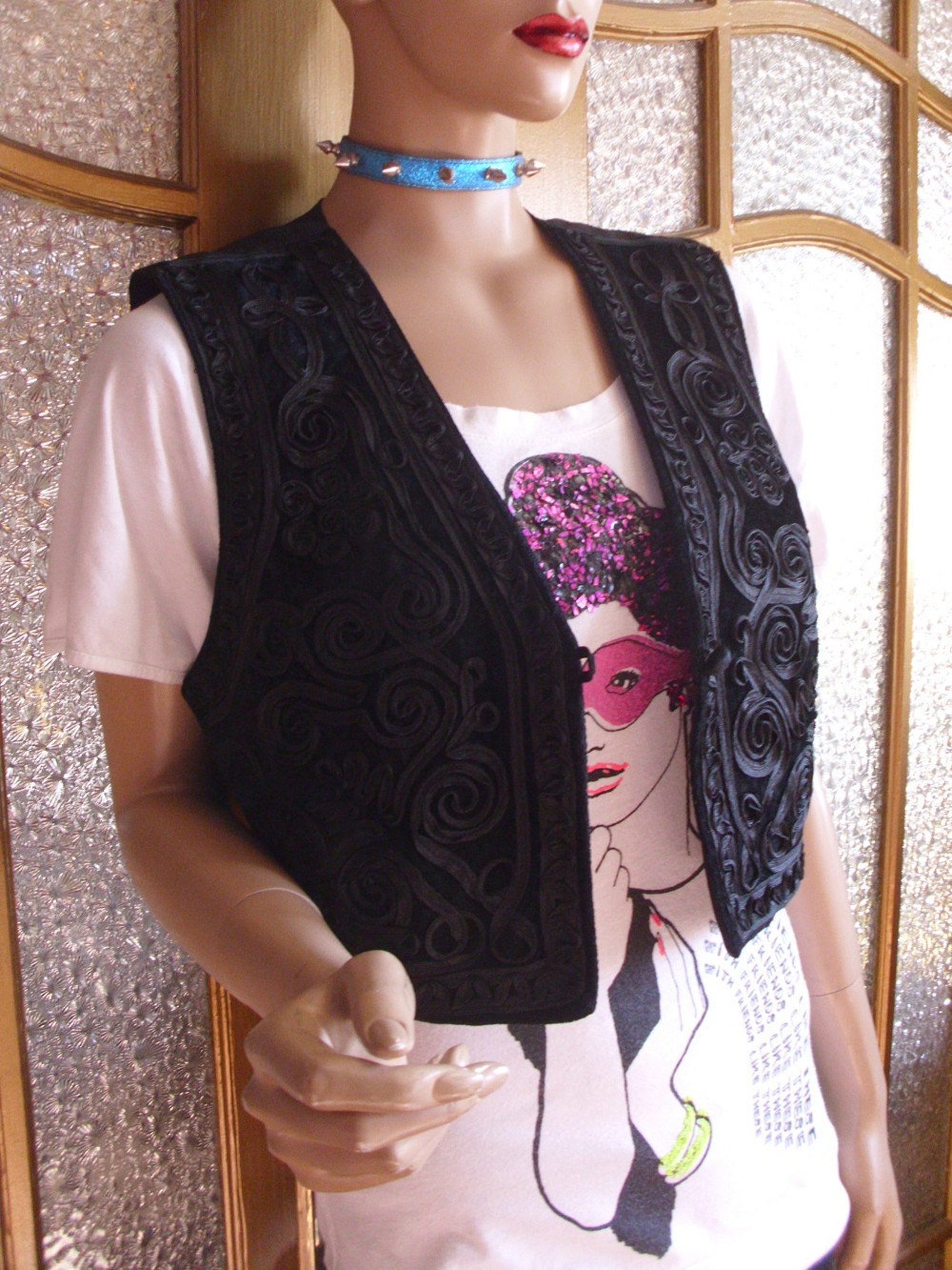 Small Black Ribbon Embellished Vest - Etsy