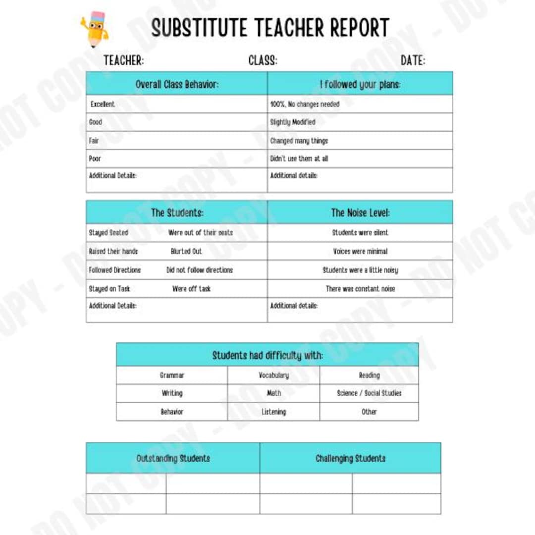 Editable Substitute Teacher Report | Classroom Management & Sub Notes ...