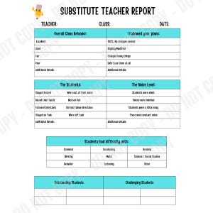 Editable Substitute Teacher Report | Classroom Management & Sub Notes ...
