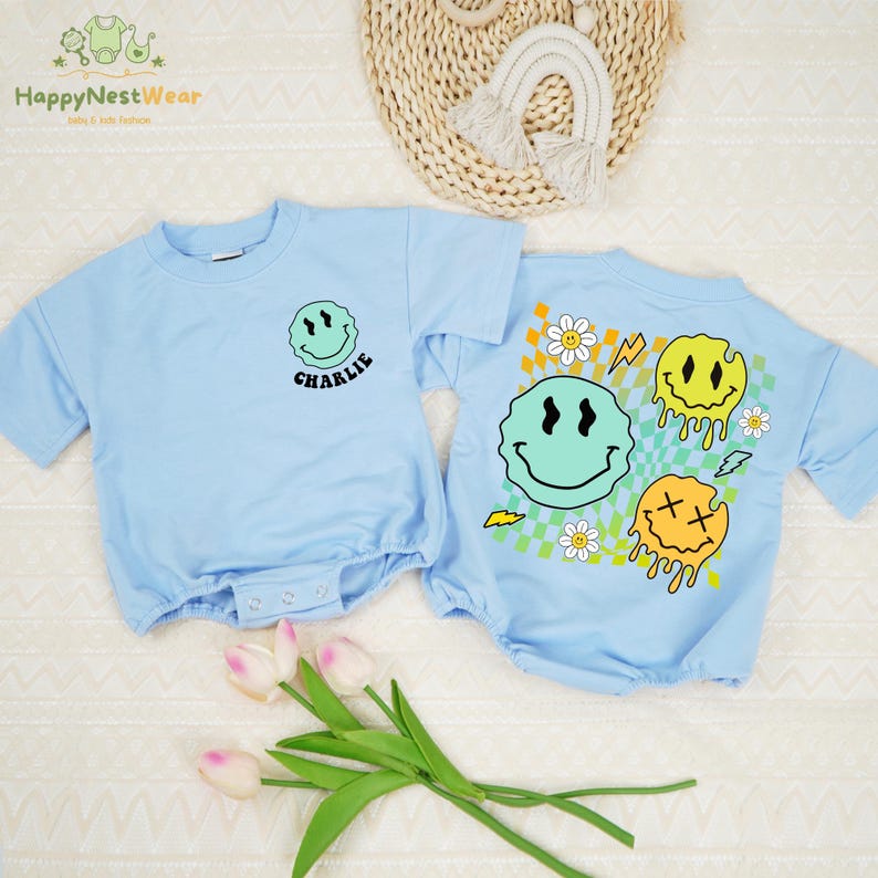 Personalized Smile Face Baby Romper, Smiley Birthday Outfit, Happy Face ...