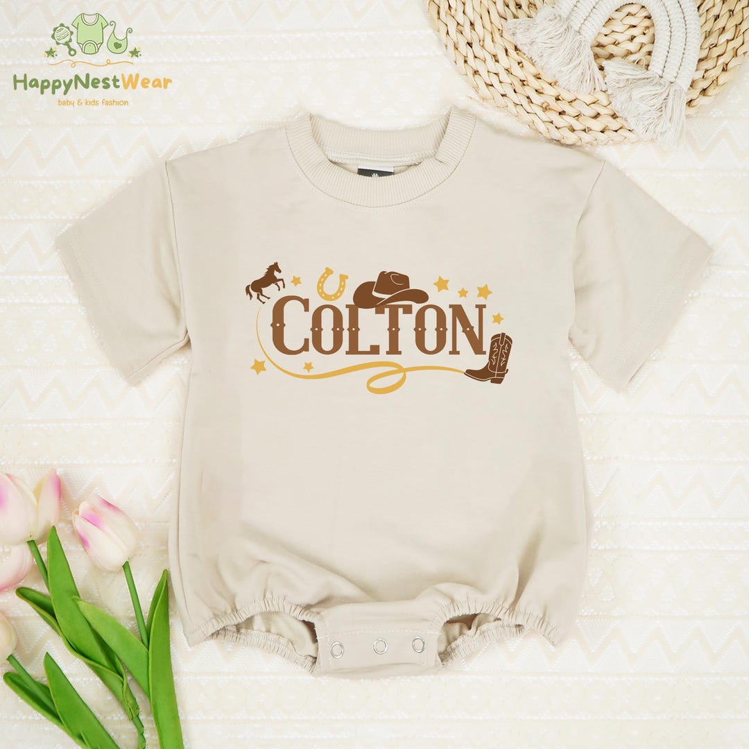 Custom Name Western Cowboy Baby Romper, Little Cowboy With Horse ...