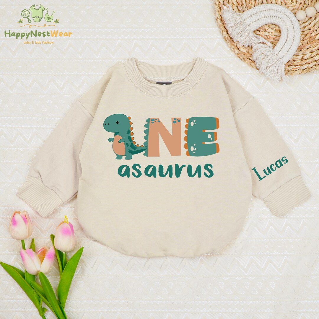 Personalized One-a-saurus First Birthday Baby Romper, Saurus Birthday ...