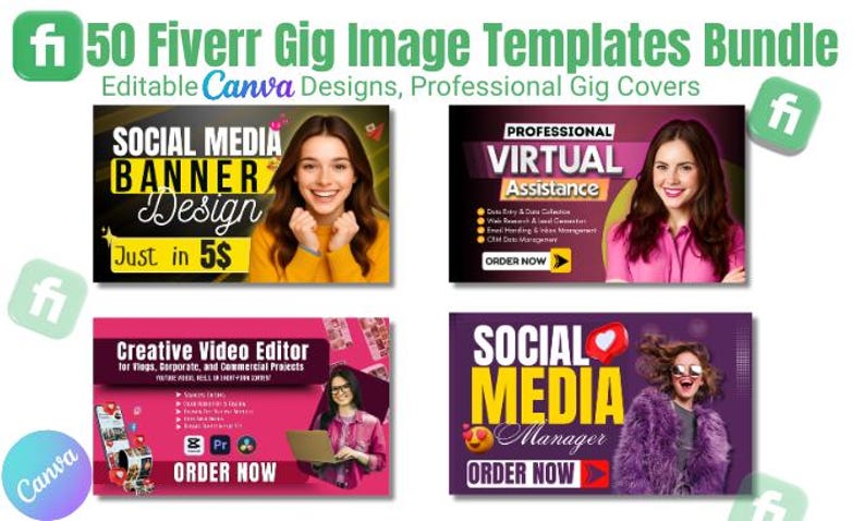 50 Fiverr Gig Image Templates Bundle, Editable Canva Designs ...