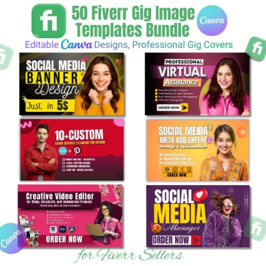 50 Fiverr Gig Image Templates Bundle, Editable Canva Designs ...