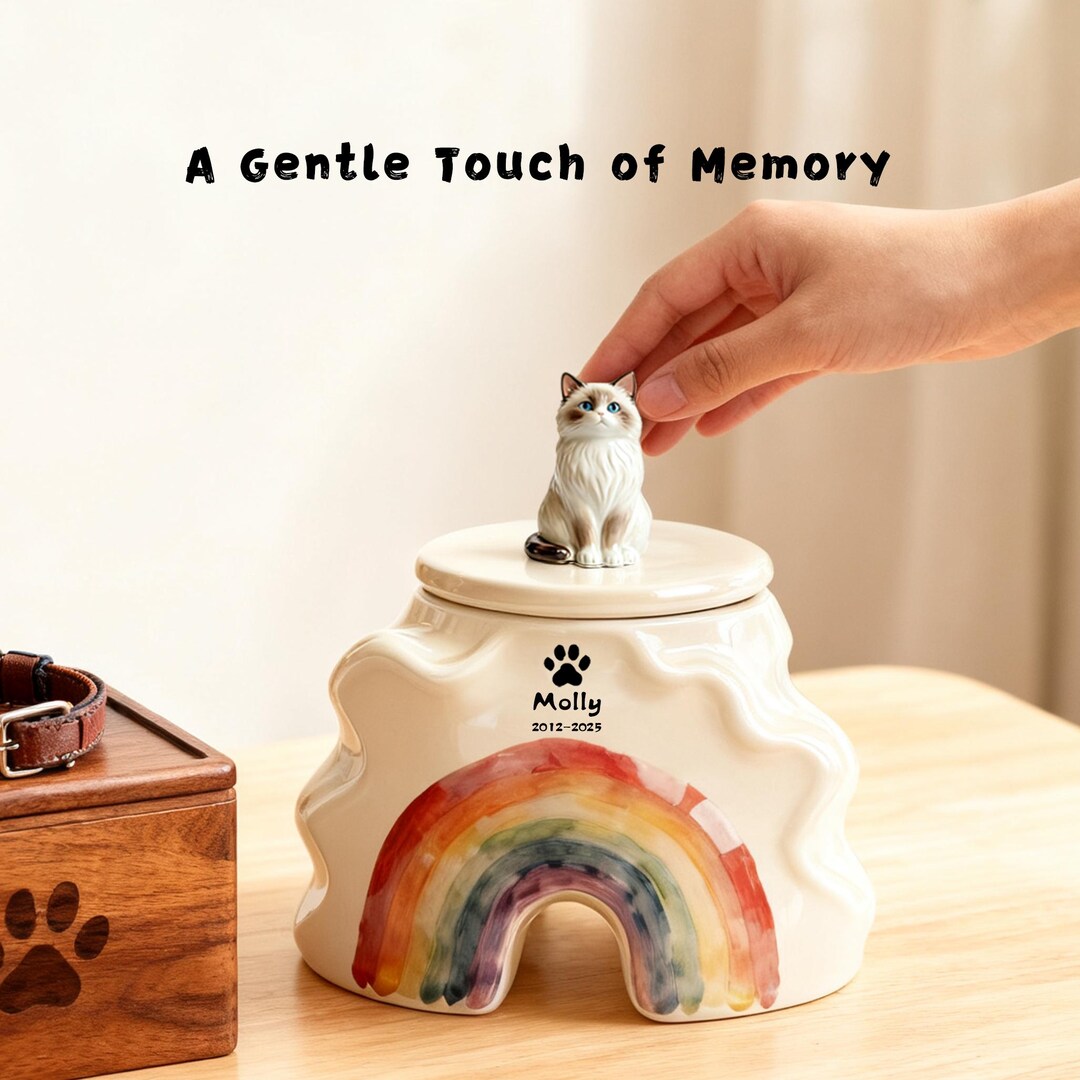 Custom Cat Urn,cat Urn for Ashes With Figurine, Rainbow Bridge Cat Urn ...