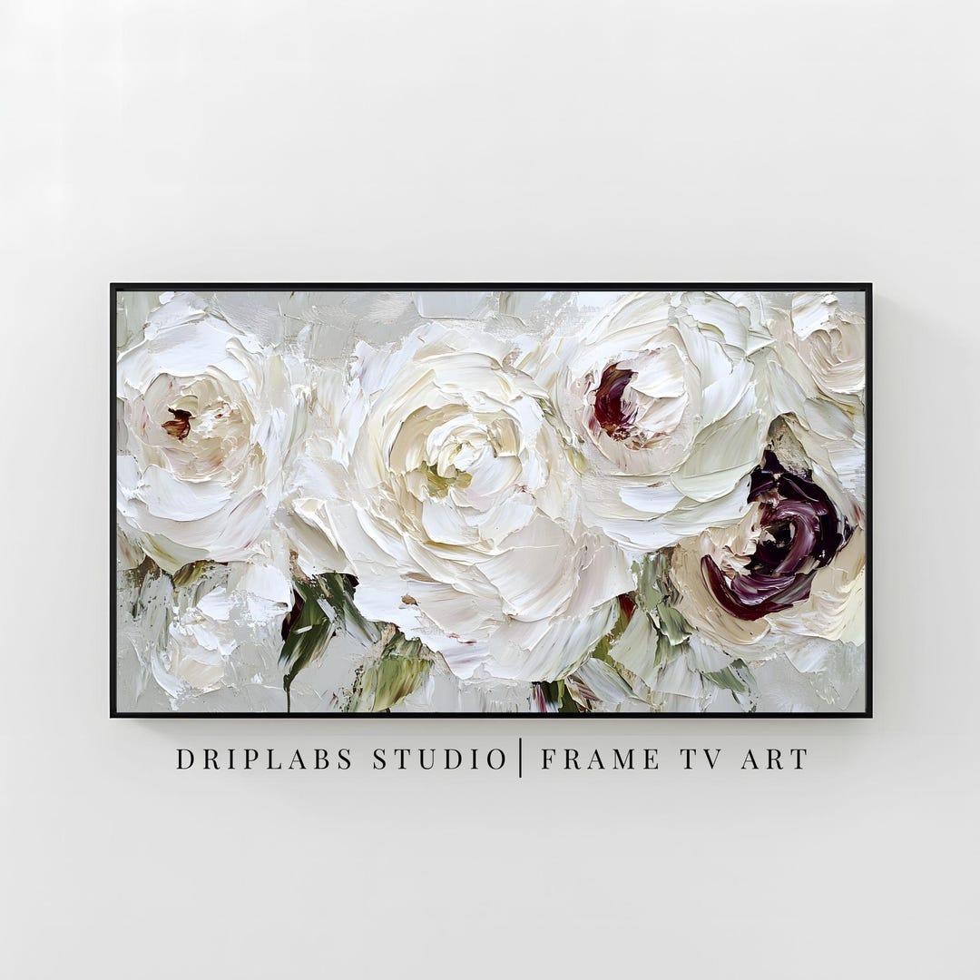 White Rose Painting, Floral Frame TV Art for Samsung Frame TV | Flowers ...