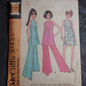 Vintage 1969 Mccall's Sewing Pattern 9743-misses' Dress or Top and ...