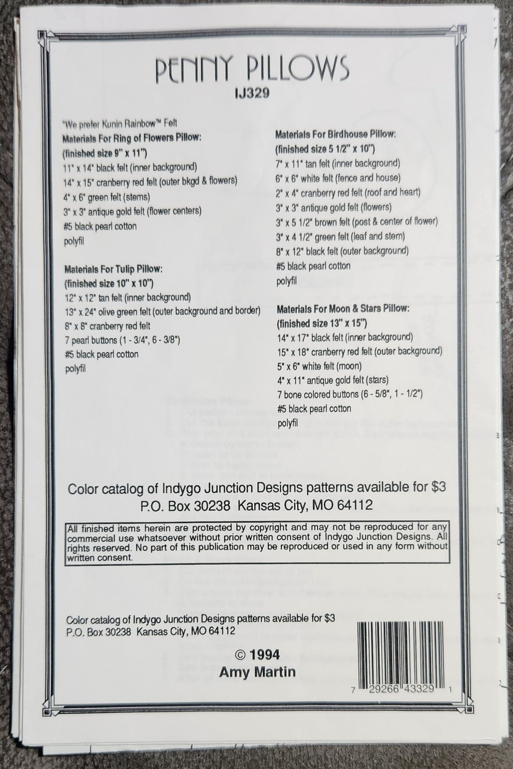 Vintage 1994 IJ329 Penny Pillows Pattern. Four Decorative Felt Pillows ...