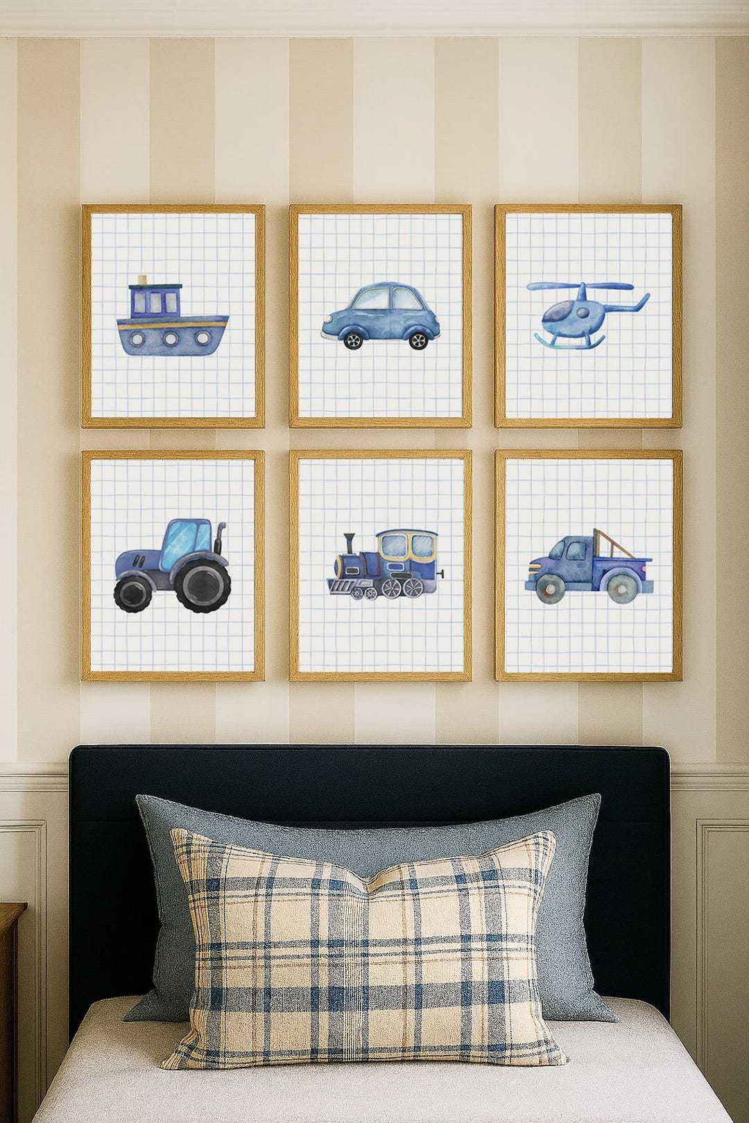 Blue Transportation Watercolor Prints – Set of 6 | Boys Room Wall Art ...