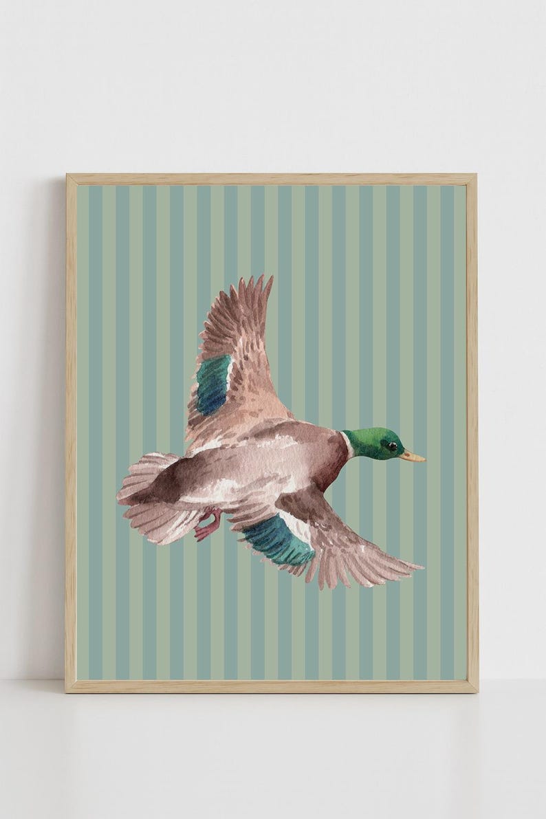 Mallard Duck Watercolor Digital Print – Instant Download-striped Wall ...