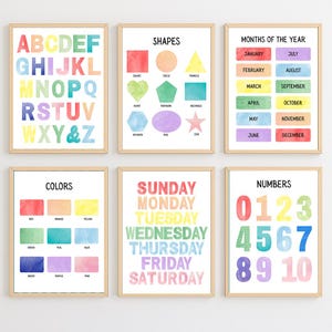 Colorful Educational Wall Art Bundle | Alphabet, Numbers, Shapes ...