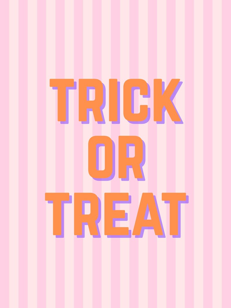 Trick or Treat Digital Wall Art | Halloween Printable Poster | Pastel ...