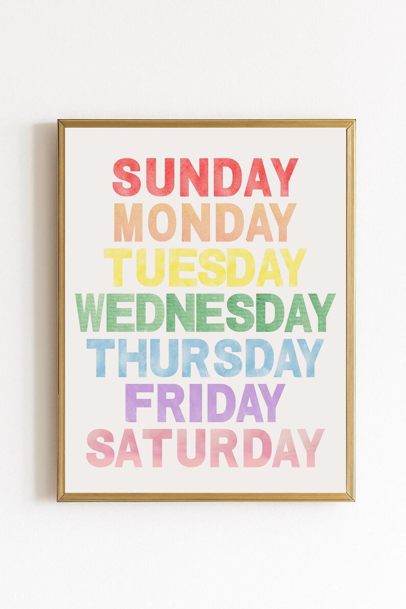 Rainbow Days of the Week Wall Art Digital Download| Colorful Printable ...