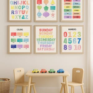 Colorful Educational Wall Art Bundle | Alphabet, Numbers, Shapes ...