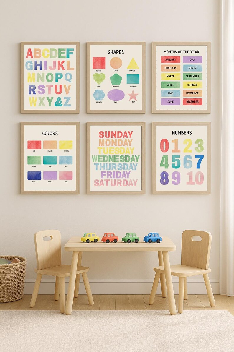 Colorful Educational Wall Art Bundle | Alphabet, Numbers, Shapes ...