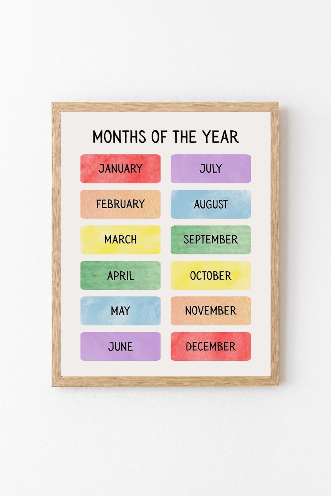 Months of the Year Wall Art Digital Download| Colorful Calendar ...