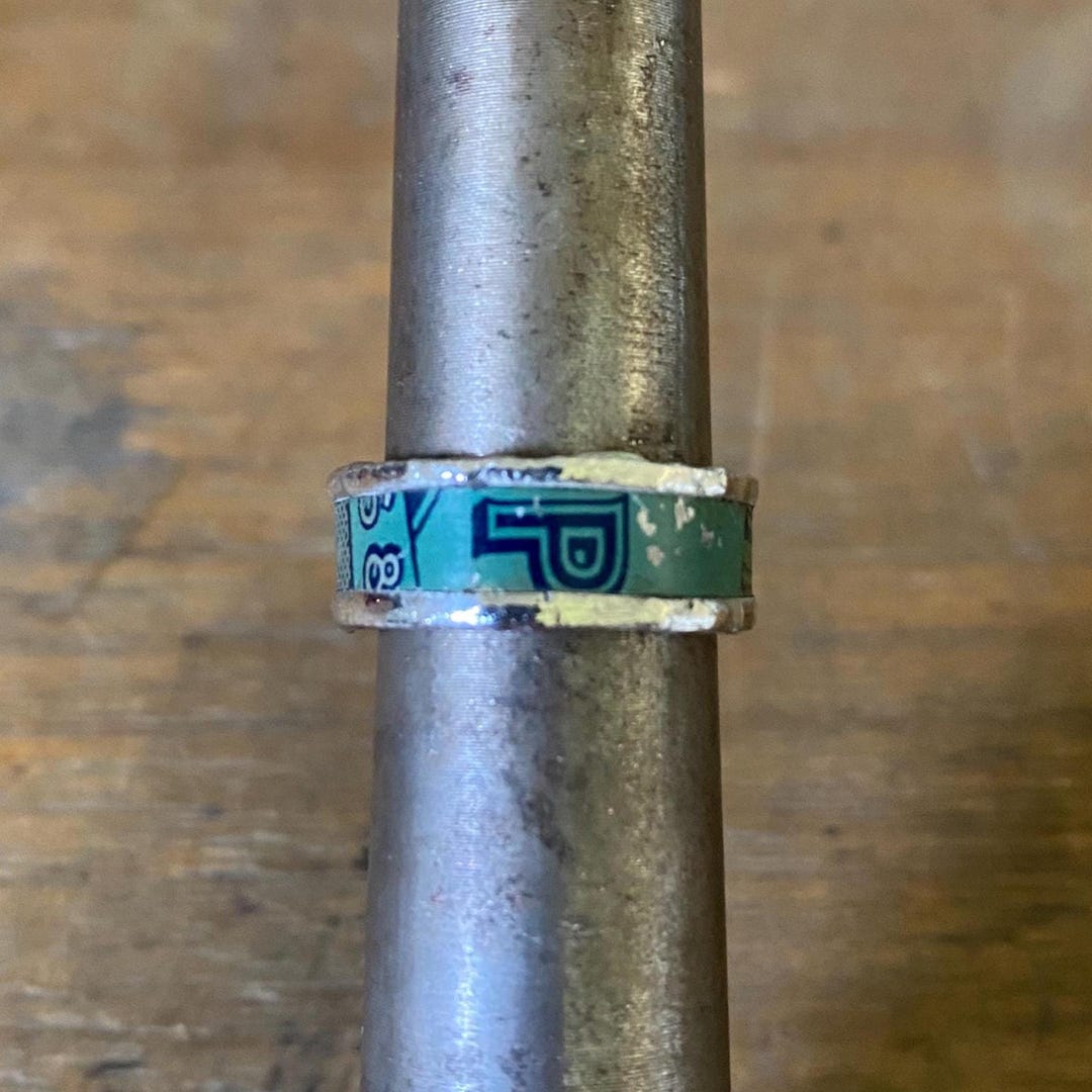 Soft Soldered Silver Ring With Antique Teal Tin Band "p" | Size 6 - Etsy