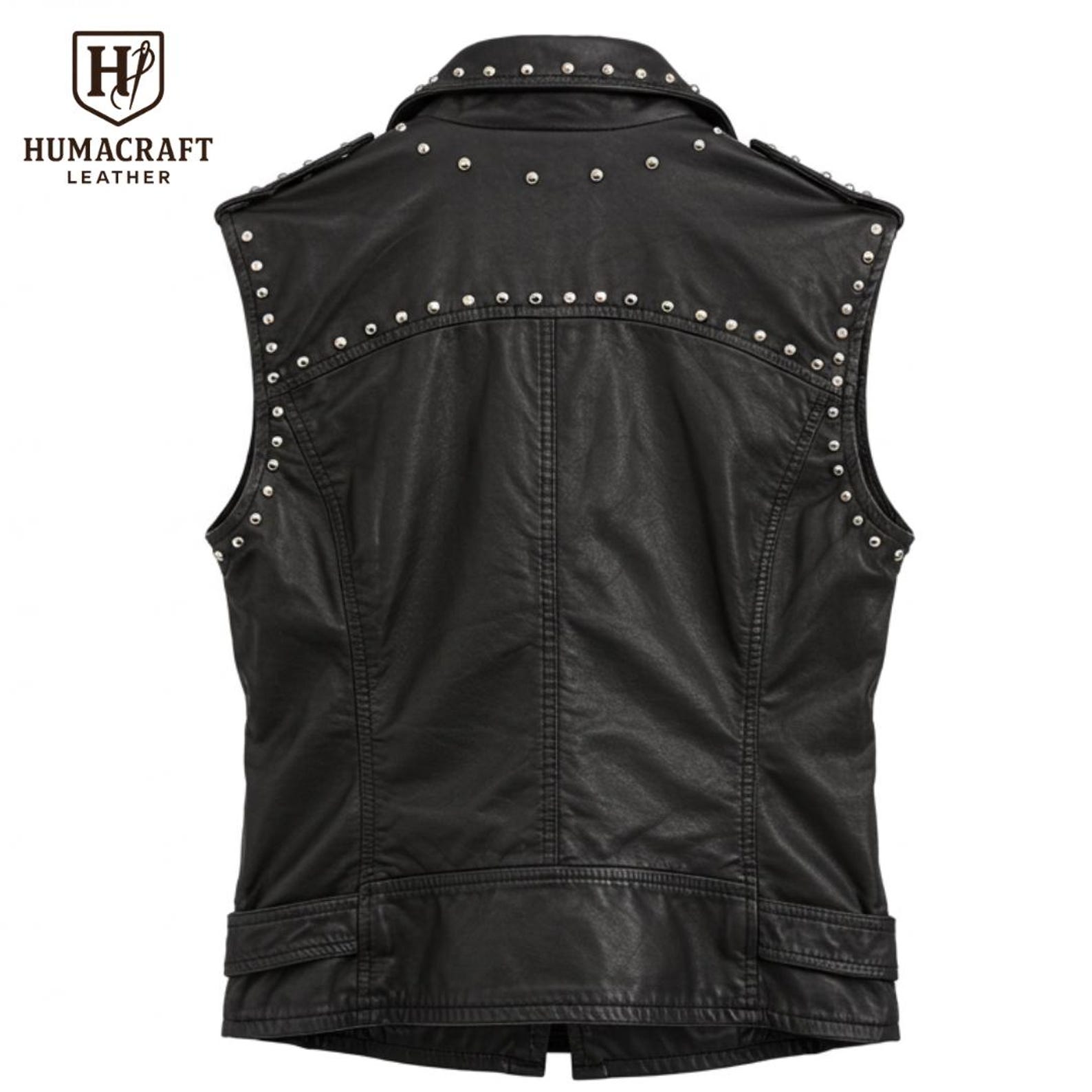 Luxury Studded Black Leather Biker Vest – Women's Premium Rocker Jacket ...