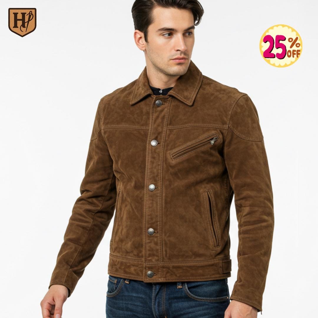 Men's Brown Suede Trucker Jacket: Western Style Leather Coat - Etsy
