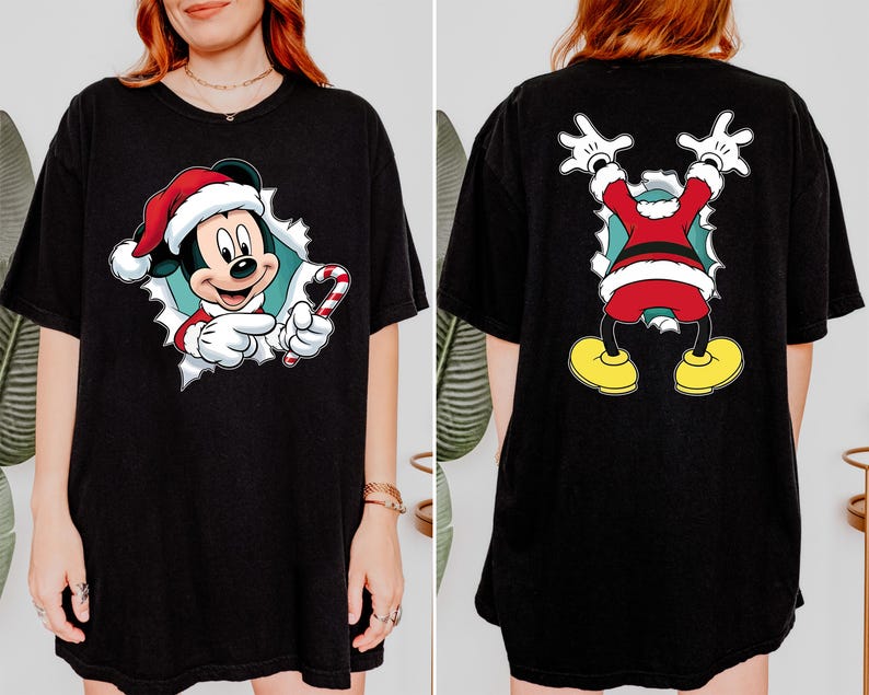 Funny Mickey Mouse Santa Christmas Two-sided Shirt, Magic Kingdom Shirt ...