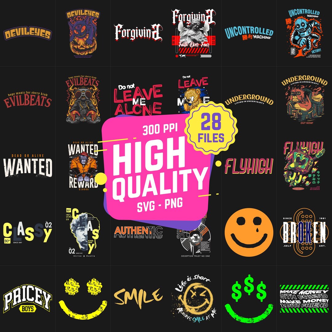 Streetwear Urban SVG T-shirt Digital Design Bundle, Motivation Clipart ...