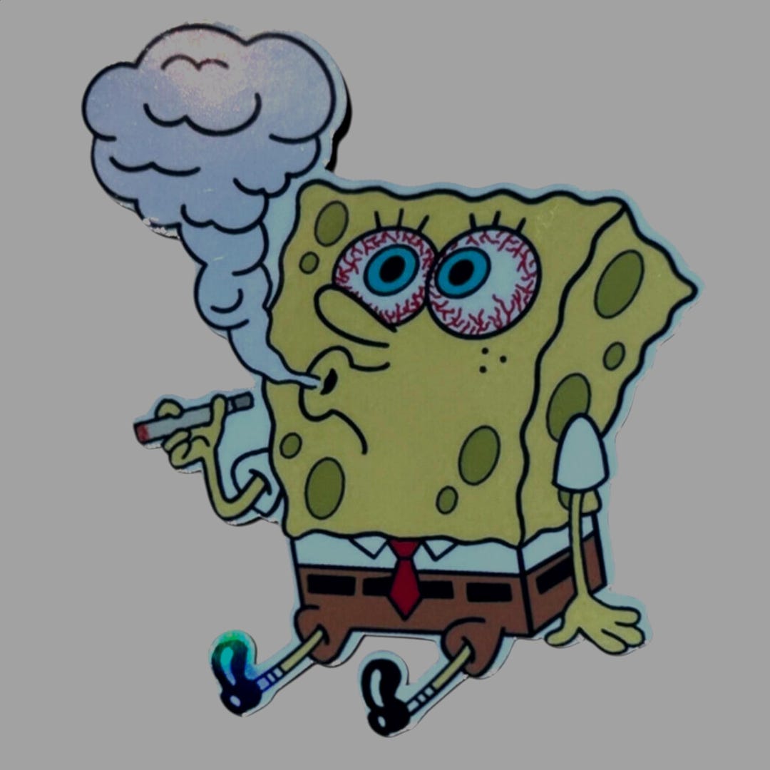 Funny Sponge Weed Sticker, Trippy Stoner Holographic Decal, 420 High ...