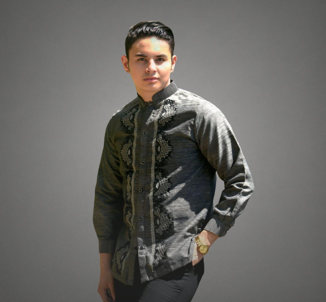Gray Embroidered Piña Jusilyn Barong Tagalog | Formal Coat - Etsy