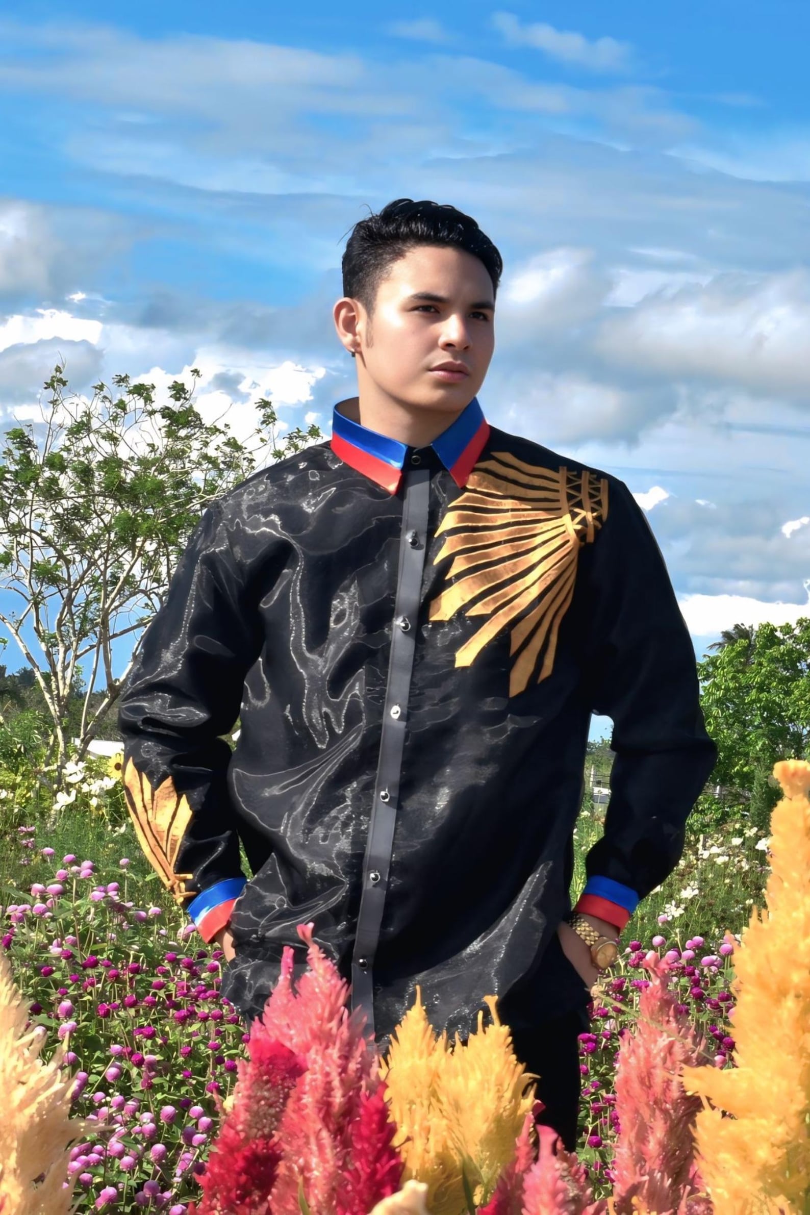 Black Barong Tagalog: Gold Philippine Sun Embroidery, Filipino Pride - Etsy