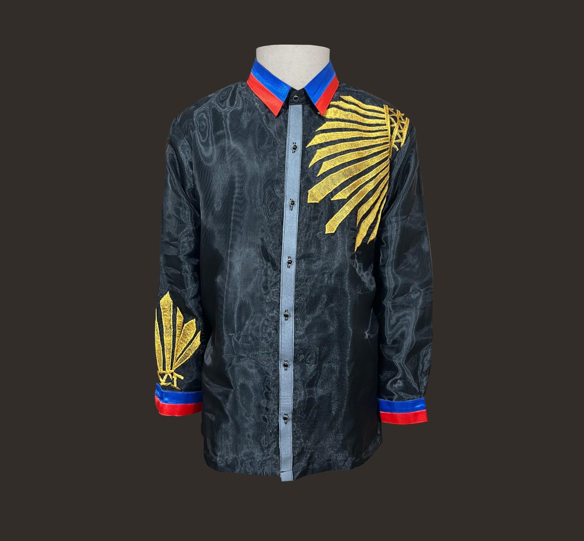 Black Barong Tagalog: Gold Philippine Sun Embroidery, Filipino Pride - Etsy