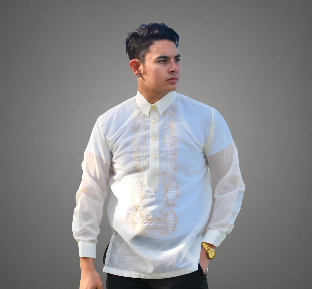 Golden Embroidered Barong Tagalog: Filipino Cultural Attire - Etsy