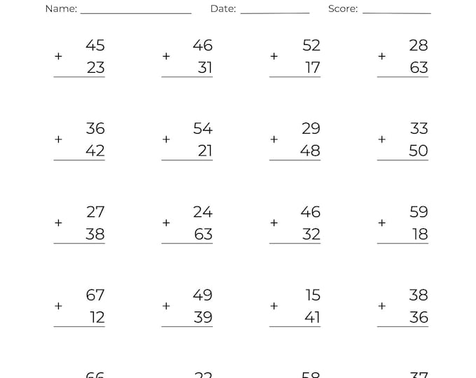11 Printable Double Digit Addition Worksheets. Numbers 10 - 20. Grades ...