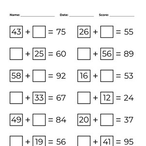 10 Printable Missing Addends Worksheets – Addition to 100, Fill in the ...