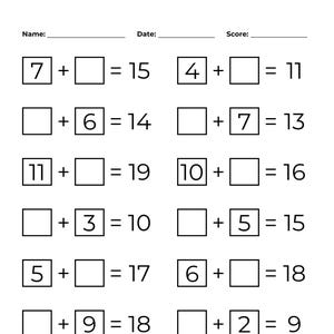 10 Printable Missing Addends Worksheets – Addition Within 20, Fill in ...