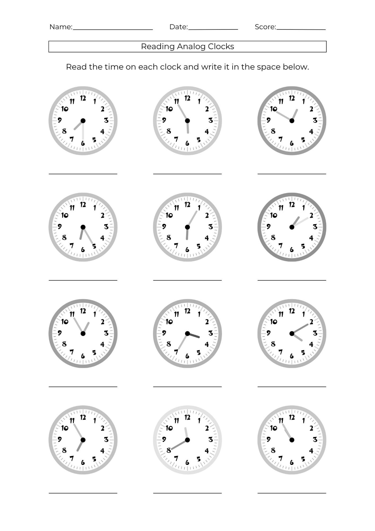 10 Printable Reading Clock Worksheets Analog Clock Practice Analog ...