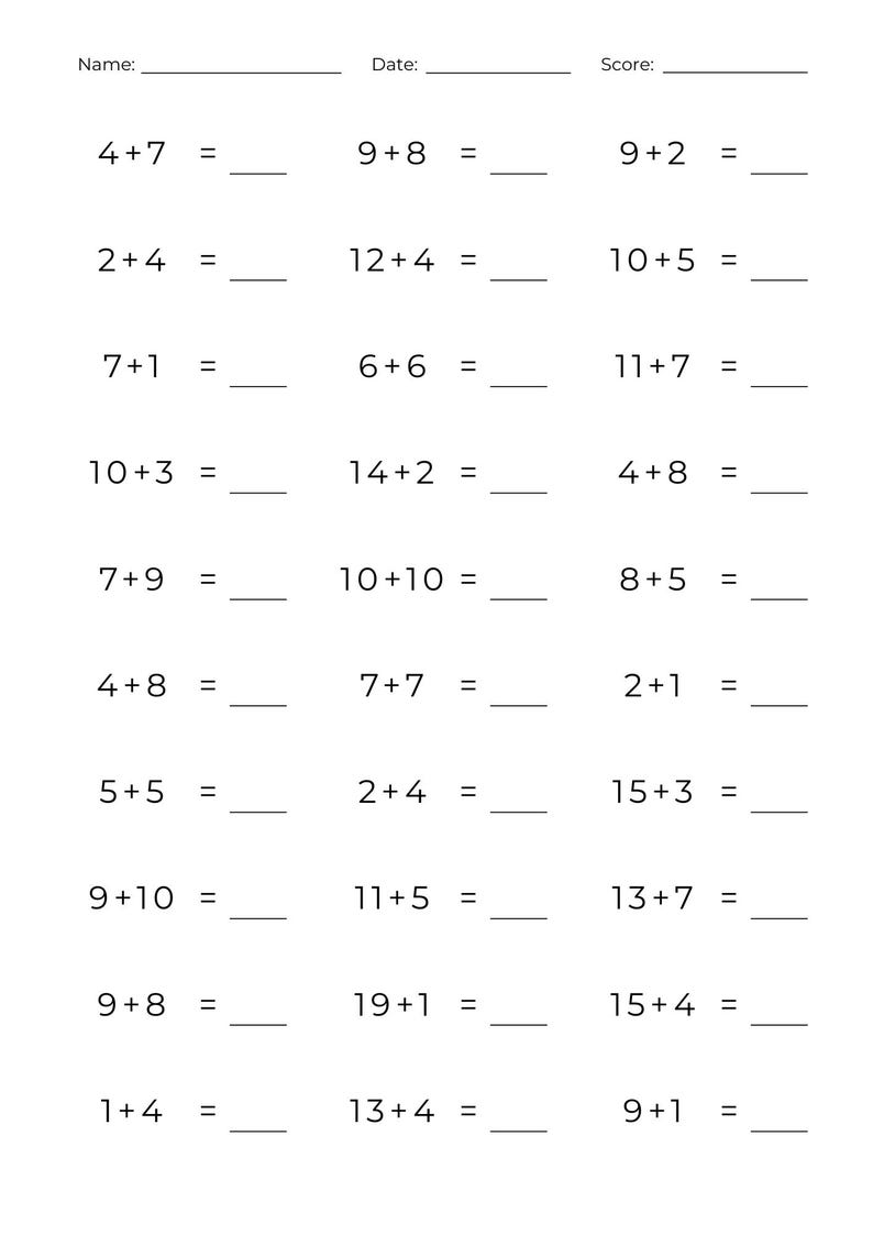 10 Printable Addition to 20 Worksheets: 1st Grade Math Practice (10 ...