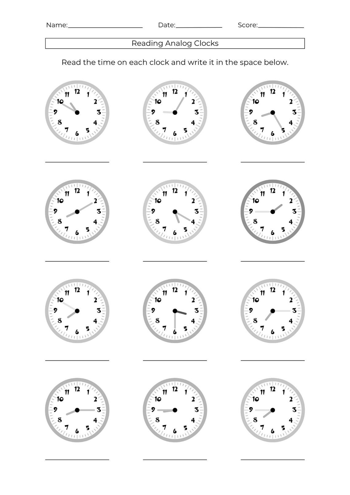 10 Printable Reading Clock Worksheets Analog Clock Practice Analog ...