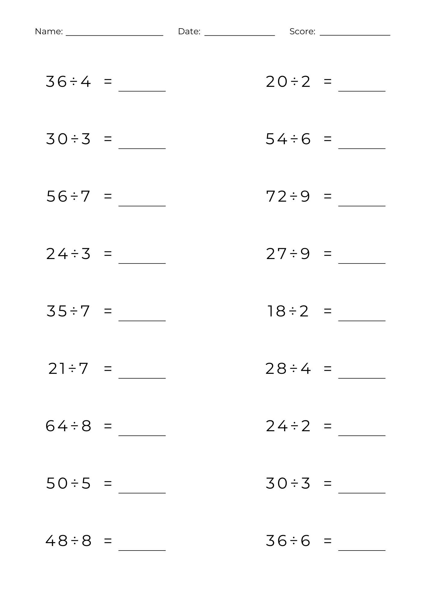 10 Division Practice Worksheets: Basic Math, Grades 3-5 (PDF Download ...
