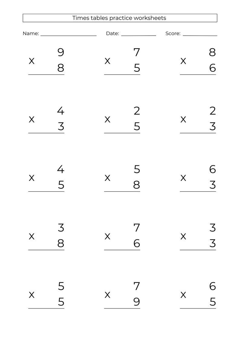 10 Printable One Digit Multiplication Worksheets: Times Tables Practice ...